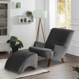 Pharao24.de Design Entspannungssessel in Anthrazit und Nussbaumfarben 101 cm tief