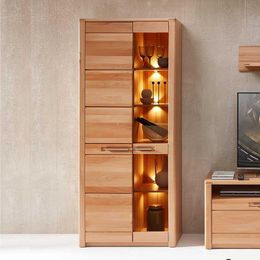 Pharao24.de Schrank Vitrine mit Beleuchtung in Kernbuchefarben 203 cm hoch