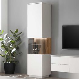 Pharao24.de Wohnzimmer Schrank Vitrine in Eiche Bianco und Weiß 204 cm hoch