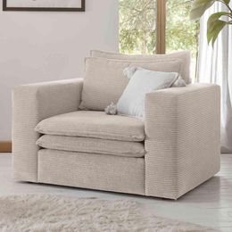Pharao24.de Breiter Sessel in Beige Cord modernes Design