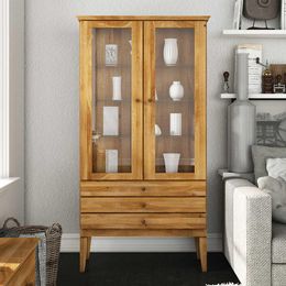 Pharao24.de Vitrine aus Wildeiche Massivholz 180 cm hoch