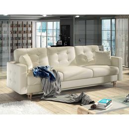Pharao24.de Schlafsofa Sofa Bett in Cremeweiß aus Kunstleder