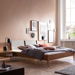 Pharao24.de 140x200 Bett aus Nussbaum in modernem Design 82 cm Kopfteil