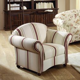 Pharao24.de Wohnzimmersessel gestreift in Beige Weiß Rot Landhausstil