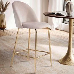 Pharao24.de Tresenstuhl Barhocker Set in Beige und Goldfarben (2er Set)