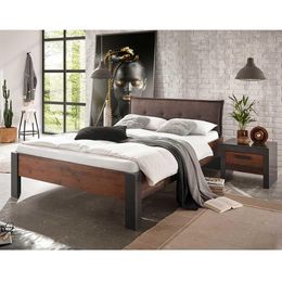 Pharao24.de Hohes Bett in Dunkelgrau und Altholz Optik Loft Design (zweiteilig)