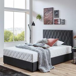 Pharao24.de Stauraum-Boxbett in Anthrazit Matratze H2