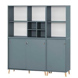 Pharao24.de Großer Officeschrank Petrol mit herausnehmbarem Regalkreuz 185 cm hoch