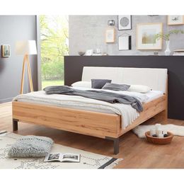 Pharao24.de Komfortbett aus Astkernbuche teilmassiv Kunstleder Kopfteil in Beige