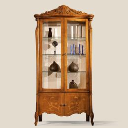 Pharao24.de Barocke Esszimmer Vitrine in Nussbaumfarben Glastüren
