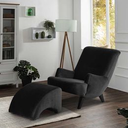 Pharao24.de TV Sessel schwarz modern aus Samtvelours Vierfußgestell aus Holz
