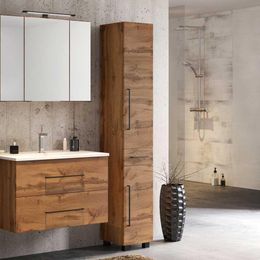 Pharao24.de Bad Hochschrank in Wildeichefarben Stand- und Wandmontage