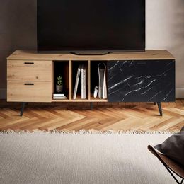 Pharao24.de Fernsehboard TV Lowboard in Eichefarben und Marmor Optik
