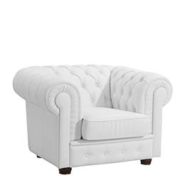 Pharao24.de Polstersessel weiß Leder im Chesterfield Look Vierfußgestell aus Holz