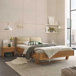 Pharao24.de Doppelbett in Eichefarben und Beige 89 cm hoch