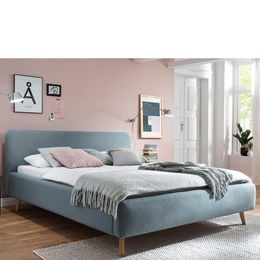 Pharao24.de Gepolstertes Bett in Hellblau Webstoff modern
