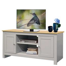 Pharao24.de TV Schrank in Grau und Eiche Optik Landhausstil