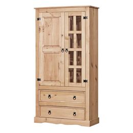Pharao24.de Esszimmervitrinenschrank aus Kiefer Massivholz Honigfarben