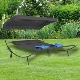 Pharao24.de Gartenliege mit Dach mit Untergestell aus Metall Dunkelgrau