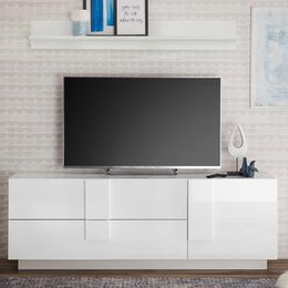 Pharao24.de Unterschrank Fernseher in Weiss Hochglanz zwei Schubladen