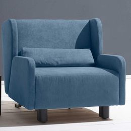Pharao24.de Ohrenbackensessel in Blau Microvelour Schlaffunktion