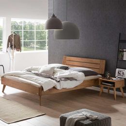 Pharao24.de Massives Holzbett Wildeiche geölt in modernem Design 216 cm tief