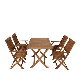 Pharao24.de Garten Tischgruppe aus Akazie Massivholz klappbaren Garten Sesseln (fünfteilig)