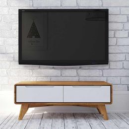 Pharao24.de Fernseher Tisch in Weiß und Wildeiche 90 cm breit