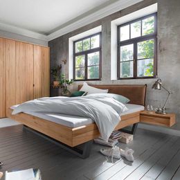 Pharao24.de Bett Kombination aus Kernbuche Massivholz und Metall Industry Stil (dreiteilig)