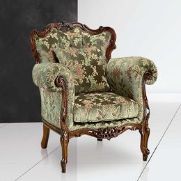 Pharao24.de Barockstil Polstersessel in Grün Webstoff Blumen Motiv