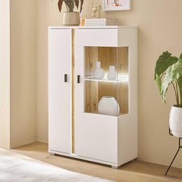 Pharao24.de Highboard Glastür rechts in Weiß Wildeichefarben