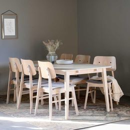 Pharao24.de Komplette Essgruppe in Holz White Wash und Hellgrau sechs Stühlen (siebenteilig)