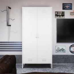 Pharao24.de Spind Schrank weiss mit drei Einlegeböden Metalltüren