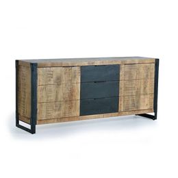 Pharao24.de Sideboard Kommode aus Metall und Mangobaum Massivholz