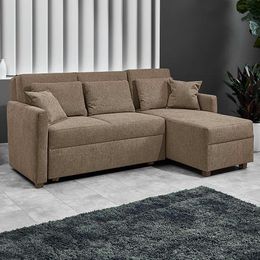 Pharao24.de Eckbettsofa in Taupe drei Sitzplätzen