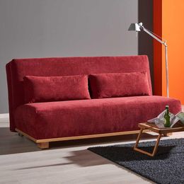 Pharao24.de Schlafcouch in Rot Stoff Eiche Massivholz