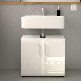Pharao24.de Hochglanz Waschtischunterschrank in Weiß 54 cm hoch - 60 cm breit