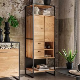 Pharao24.de Holzschrank massiv Massivholzschrank mit offenen Fächern und Drehtüren