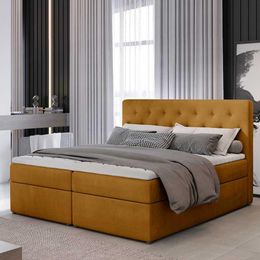 Pharao24.de Bett Doppelbett in Senfgelb aus Samt