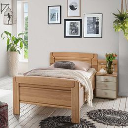 Pharao24.de Einzelbett aus Eiche teilmassiv Beige Glas beschichtet (zweiteilig)