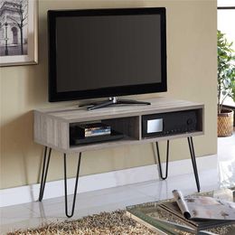 Pharao24.de Fernseher Tisch in Eiche Grau Holzoptik Metall Hairpin Gestell