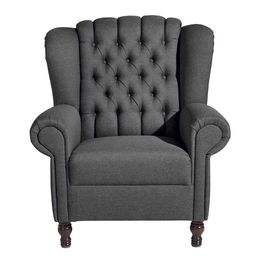 Pharao24.de Chesterfield Armlehnsessel in Dunkelgrau Stoff Ohren