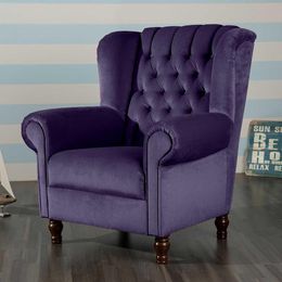 Pharao24.de Chesterfield Kaminsessel in Dunkellila 44 cm Sitzhöhe