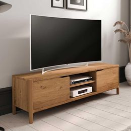 Pharao24.de TV Board Lowboard aus Wildeiche Massivholz mit zwei offenen Fächern