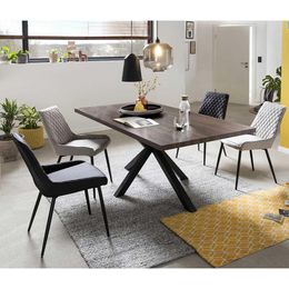 Pharao24.de Esszimmergarnitur in Nussbaumfarben und Grau Loft Design (fünfteilig)