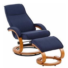 Pharao24.de Relax Fernsehsessel in Dunkelblau & Buchefarben Fußhocker (zweiteilig)