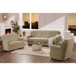 Pharao24.de Klassische Polstergarnitur in Beige aus Flockstoff Made in Germany (dreiteilig)