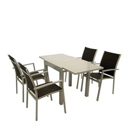 Pharao24.de Sitzgruppe 5-teilig Aluminium in Silbergrau Schwarz (fünfteilig)