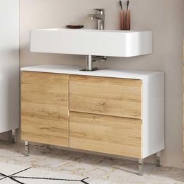 Pharao24.de Waschbeckenunterschrank modern in Wildeichefarben und Weiß 80 cm breit