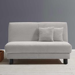 Pharao24.de Ausklappbares Sofa hellgrau aus Cord Untergestell aus Metall